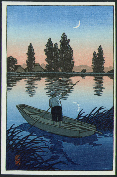 Kawase Hasui Fisherman at Sunset – Tokyo Jinja